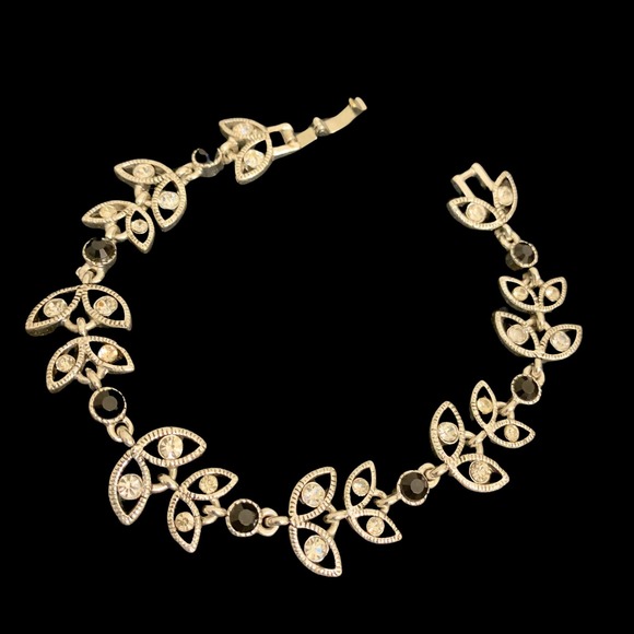 Source Unknown | Jewelry | Silver Tone Filigree Leaves Bracelet Wblack ...